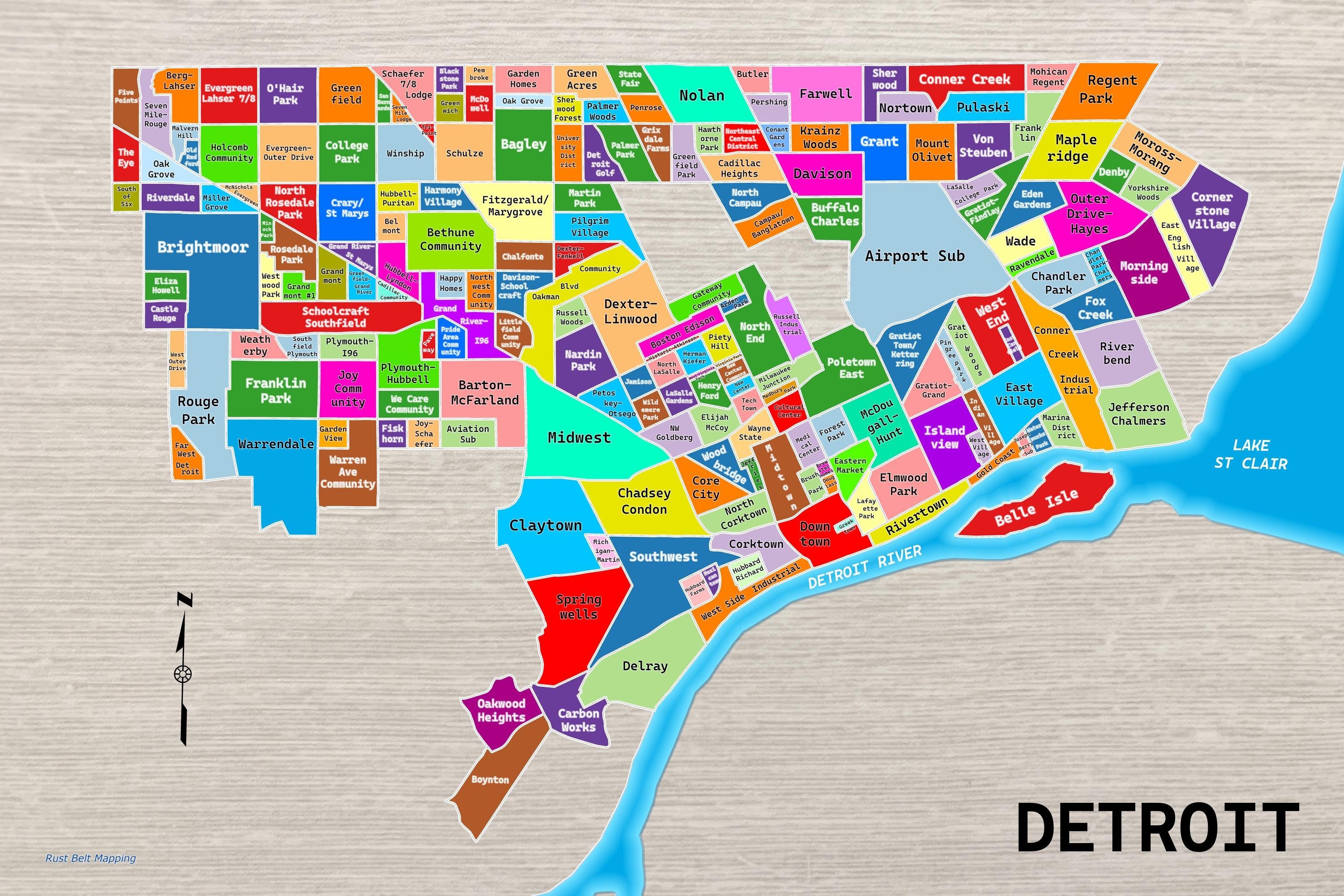 Detroit Neighborhoods Poster Map - Etsy