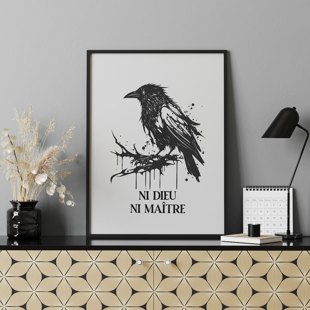 Raven Ni Dieu Ni Maître Art Print Dark Academia Crow No Gods No Masters Wall Art Anti Capitalism ...