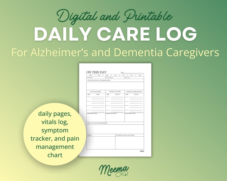 Daily Care Log and Wellness Tracker for Alzheimer’s and Dementia ...