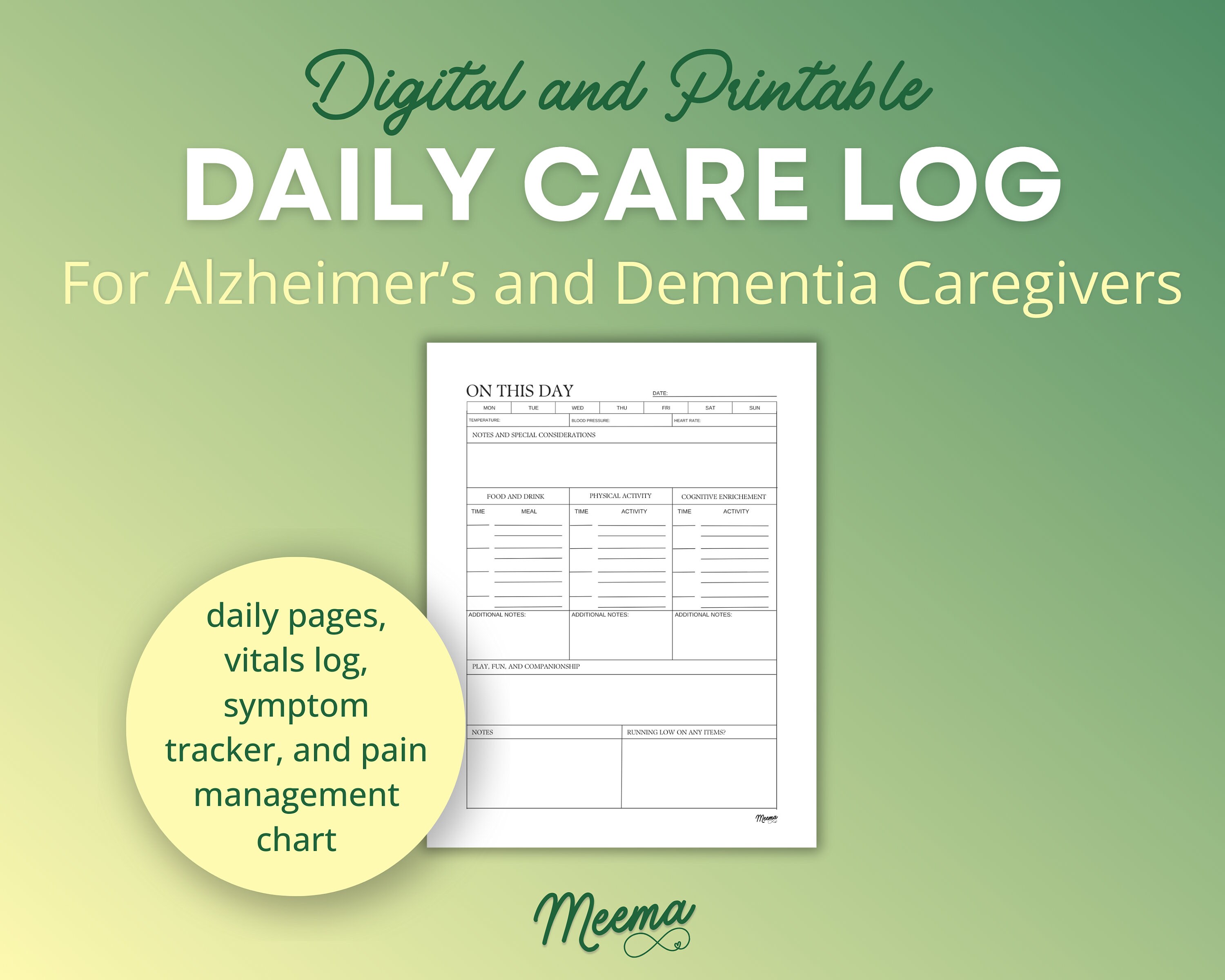 Daily Care Log and Wellness Tracker for Alzheimer’s and Dementia ...