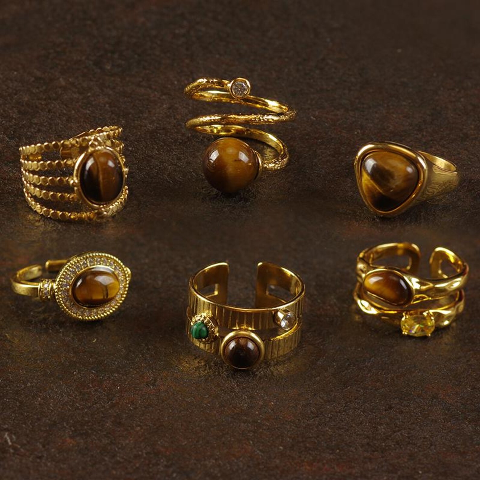 18k Gold Plated Tiger Eye Stone Ring, Tiger Eye Gemstone Ring, Vintage ...