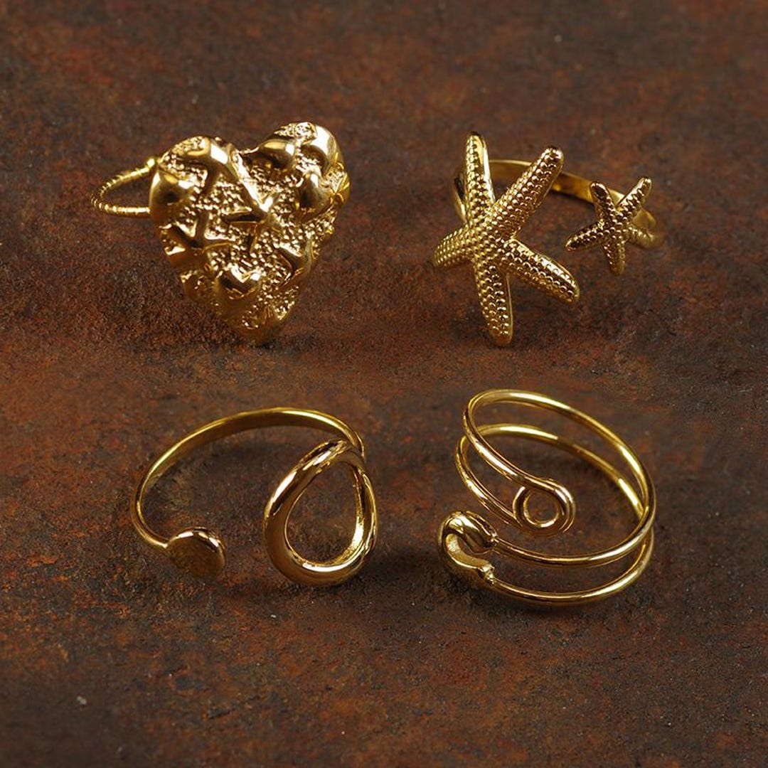 Irregular Gold Ring, Chunky Gold Statement Ring, Starfish Ring, Sea ...