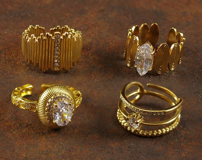 Vintage Style Chunky Rings, Gold Floral Band, Baroque Style Rings, Gold ...