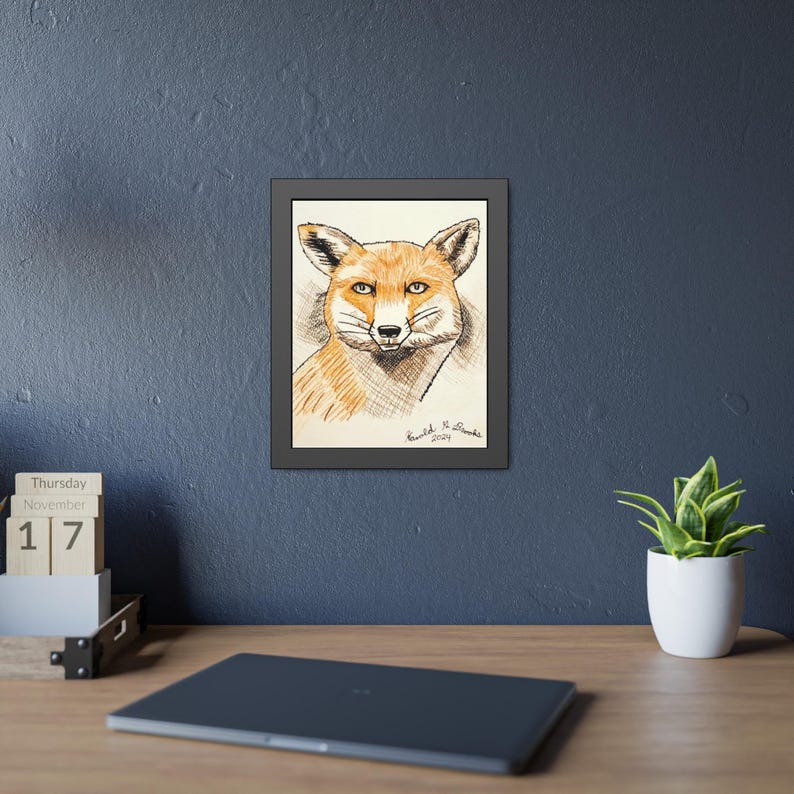 Fox Colored Pencil Art Print, Framed Nursery Decor, Wildlife Animal ...