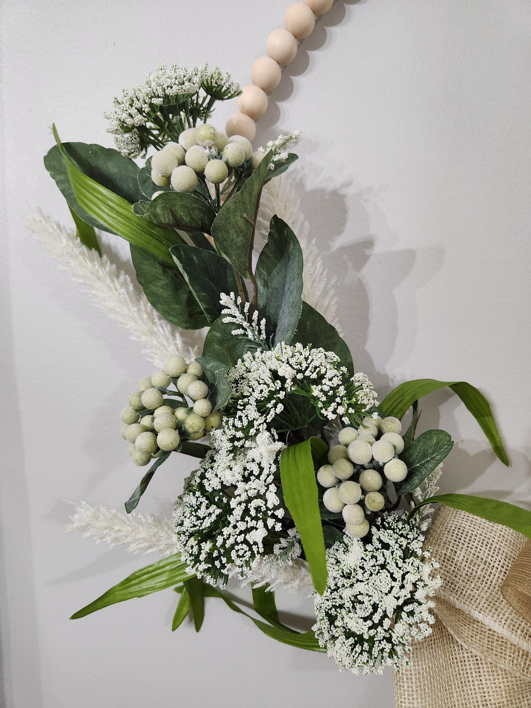 Modern Farmhouse Wreath With Queen Ann's Lace, Cream Wheat Sprigs, and ...