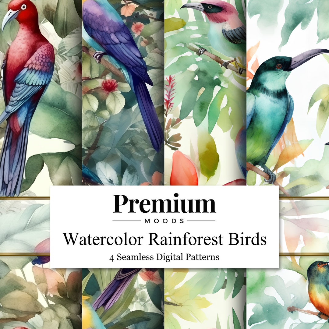Watercolor Rainforest Birds Seamless Digital Paper Instant - Etsy