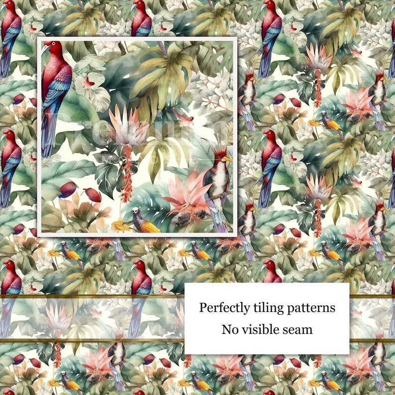 Watercolor Rainforest Birds Seamless Digital Paper Instant - Etsy