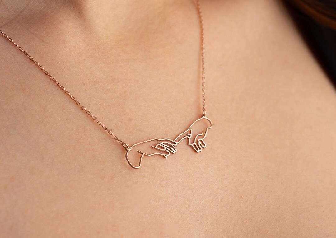 Creation of Adam Necklace, Hand of Gof Necklace, Hands Charm Necklace ...