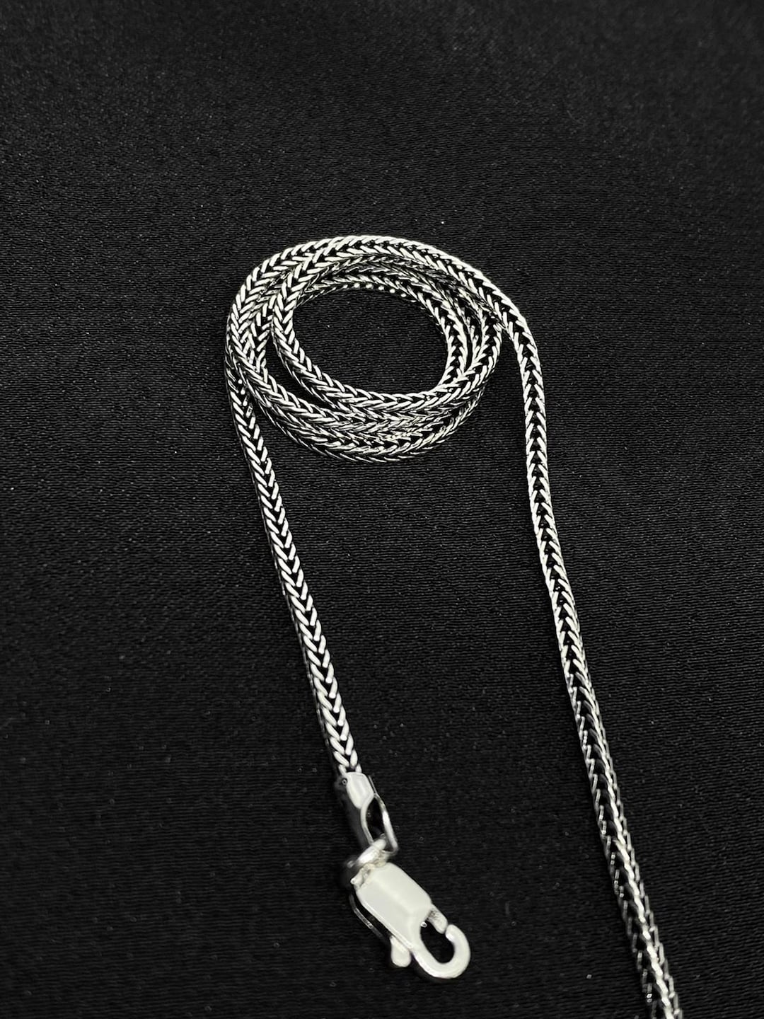 Sterling Silver Foxtail Chain, Men's Necklace, 1.5mm Oxidized Foxtail ...