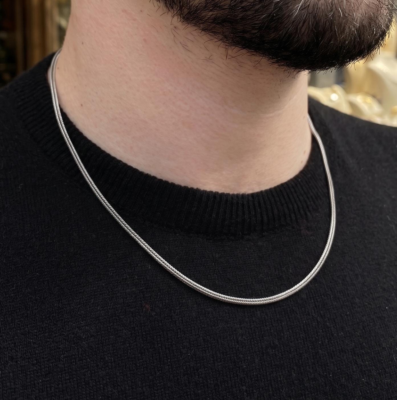 Sterling Silver Foxtail Chain, Men's Necklace, 1.5mm Oxidized Foxtail ...