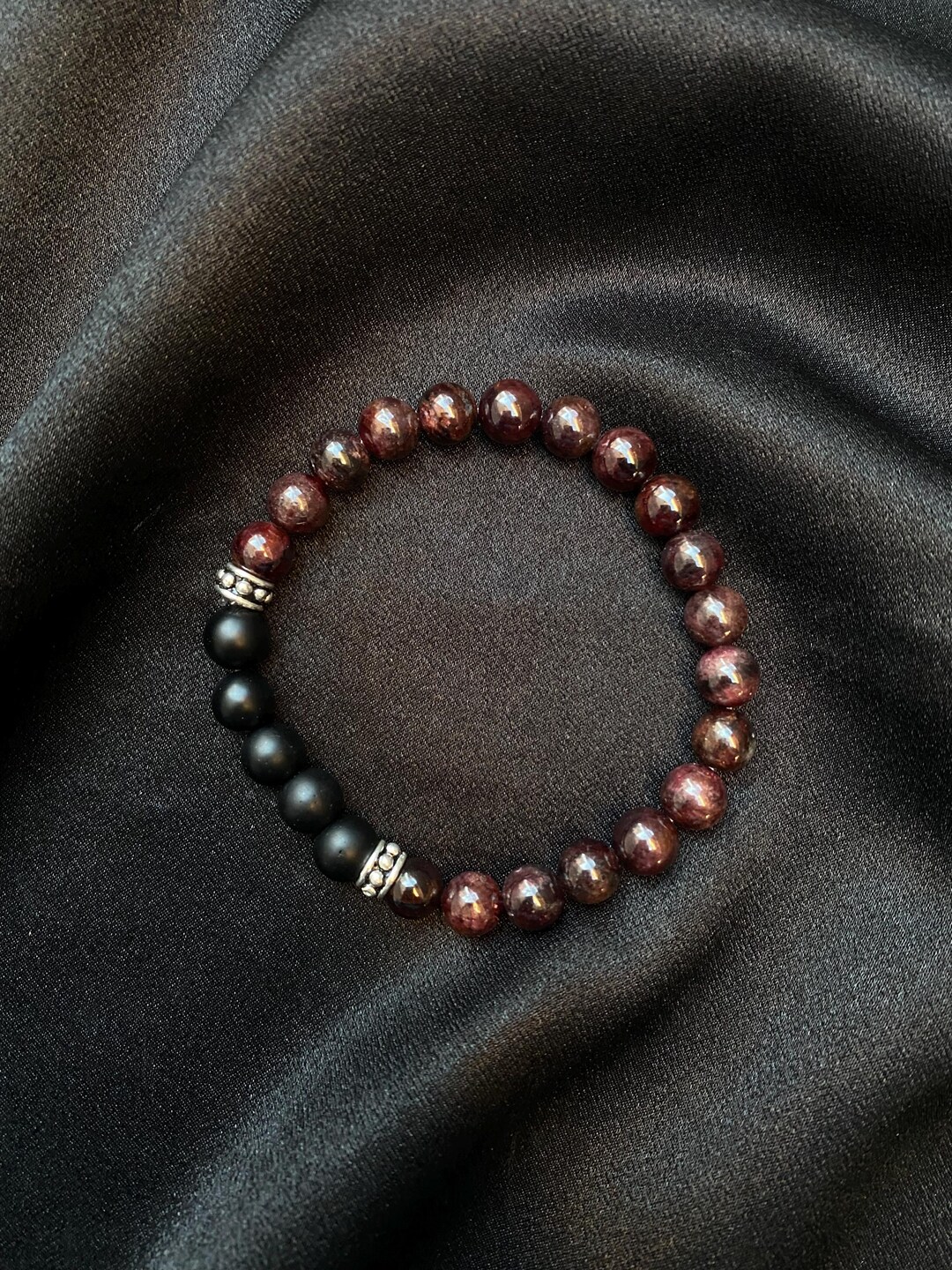 Men Beaded Bracelet | Carbuncle & Onyx Men Natural Stone Bracelet | Men ...
