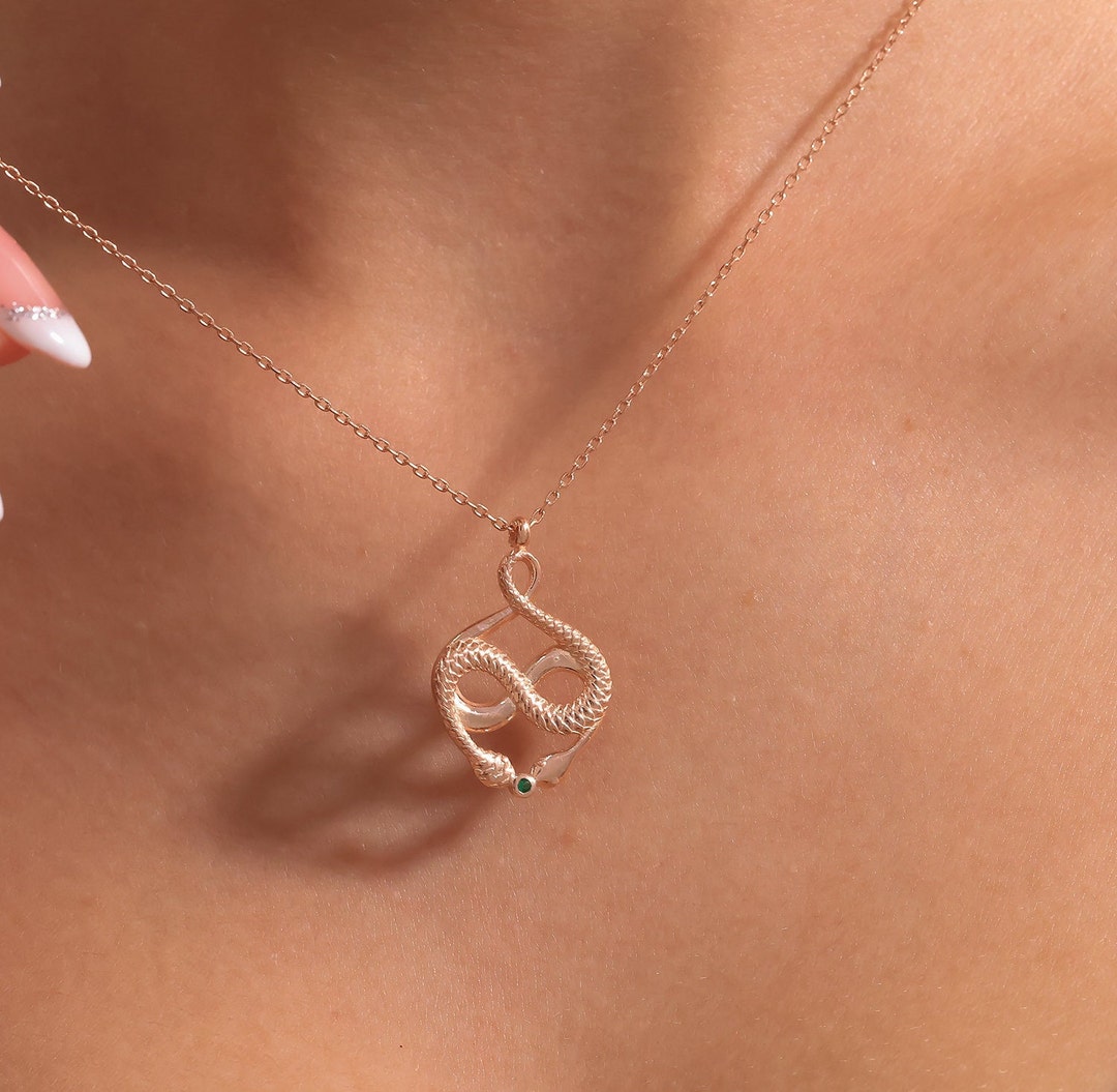 Infinity Snake Necklace, Snake Pendant Silver Necklace, Serpent Pendant ...
