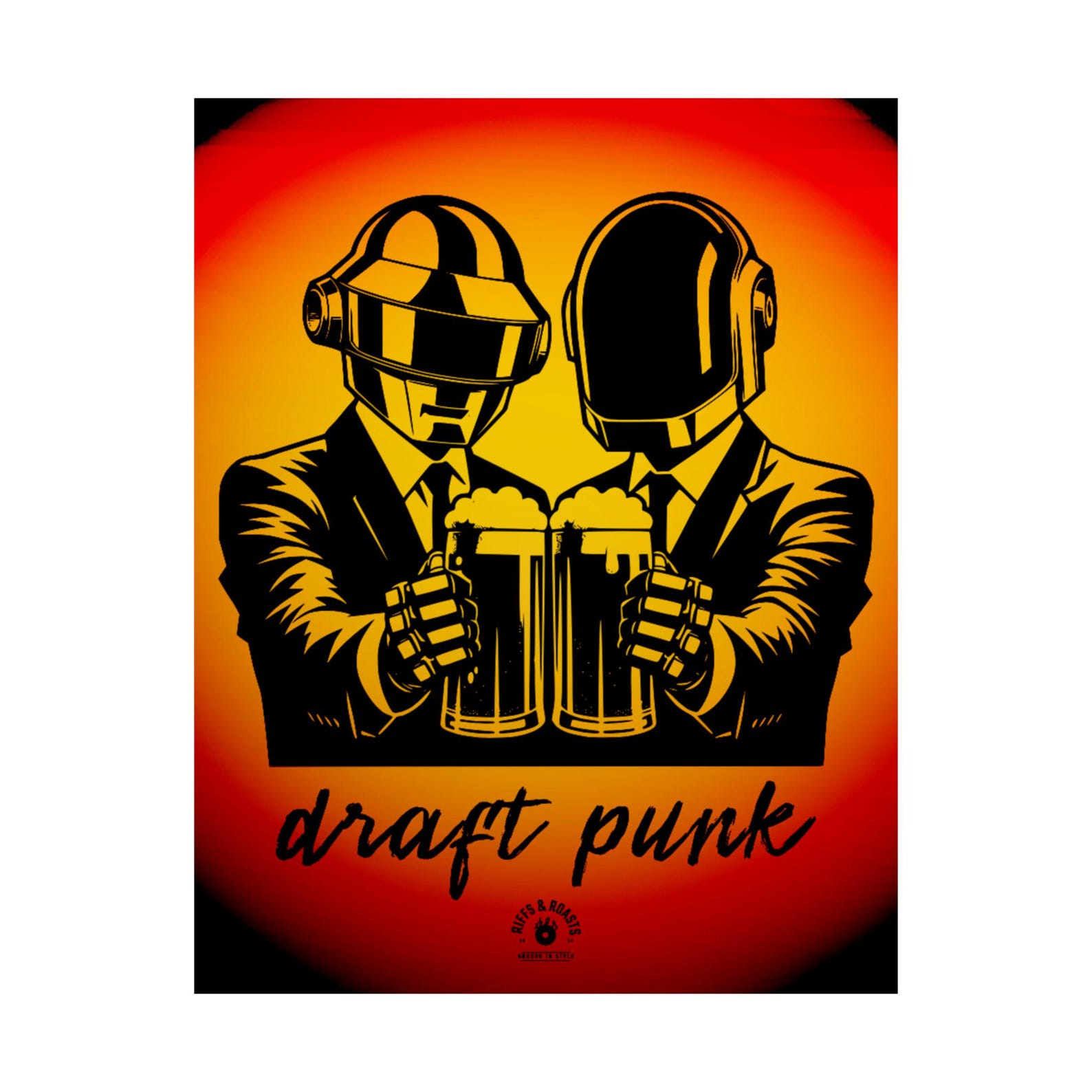 Poster, Satin Poster of Daft Punk Cheers With Beers, Funny Music Wall ...