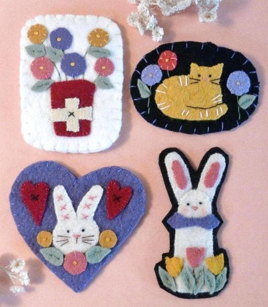 Bunnies Kitty Posies Wool Pins PDF PATTERN - Etsy