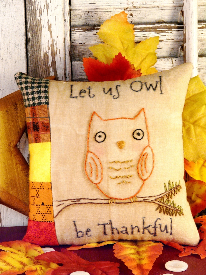 OWL Be Thankful Embroidery Pillow Pattern PDF Stitchery - Etsy
