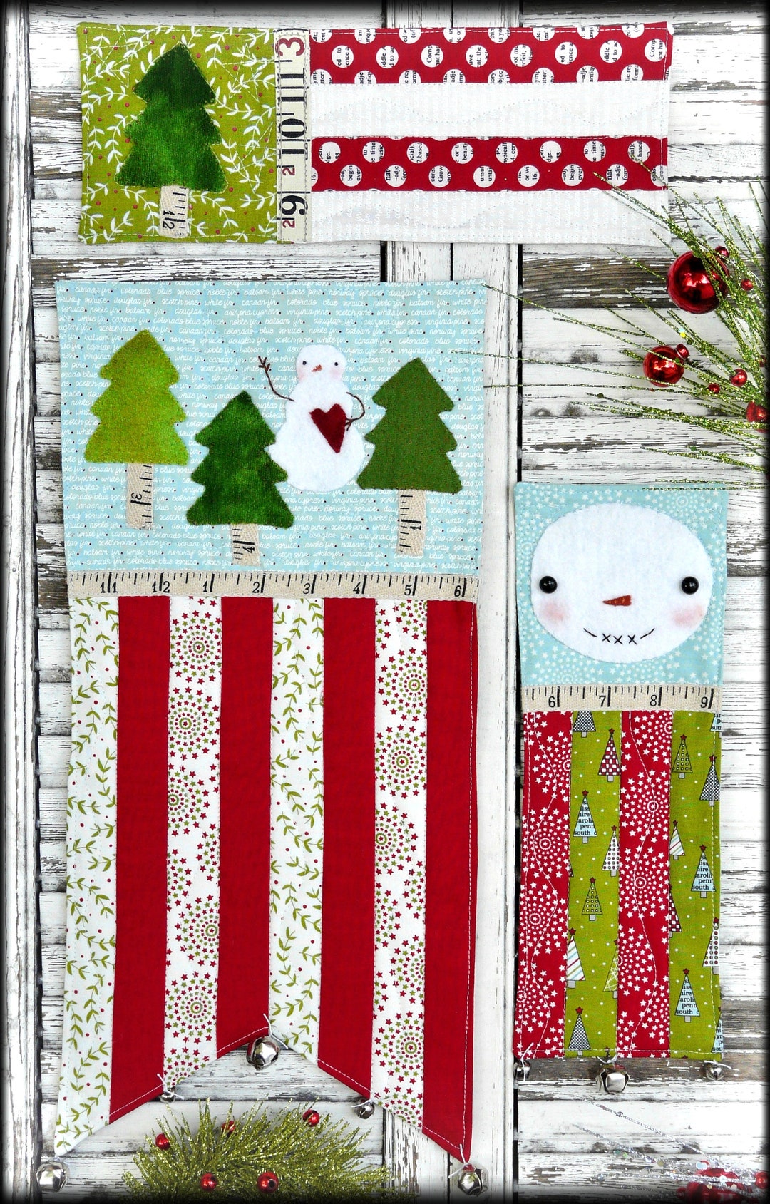 Prim Christmas Mini Quilt Pattern PDF - 3 Designs Snowman Tree Wool ...