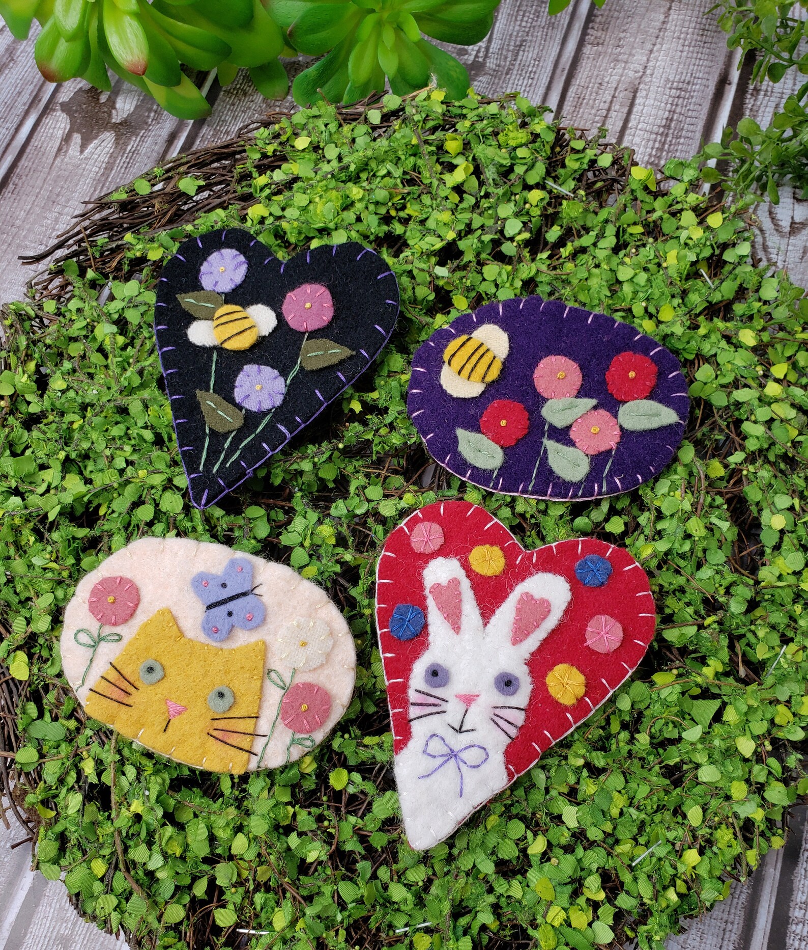 Spring Wool Pins PDF Pattern Rabbit Cat Bee Flowers Felt - Etsy