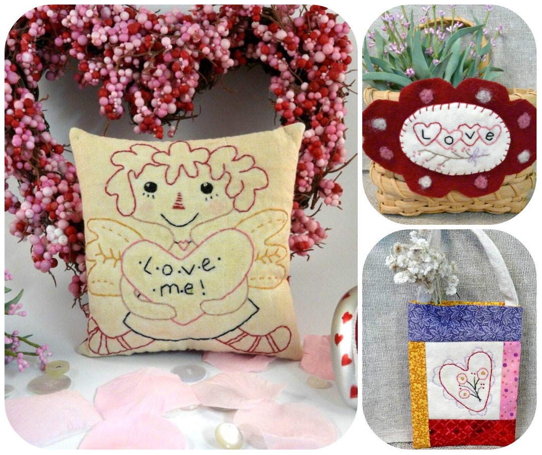 Lil Bit of Love Embroidery PDF Pattern - Primitive Valentine Raggedy ...