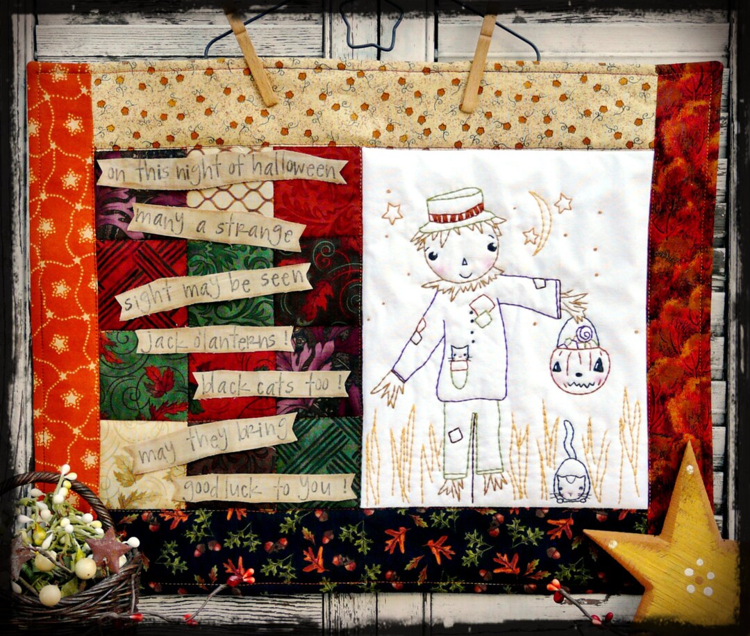 Halloween Scarecrow Quilt Embroidery Pattern PDF - Stitchery Pumpkin ...