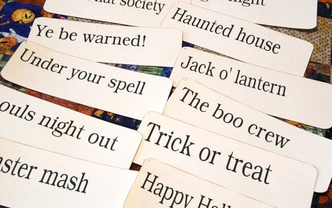 Big Large Halloween Phrases Flash Cards PDF - Altered Art Signs Collage ...