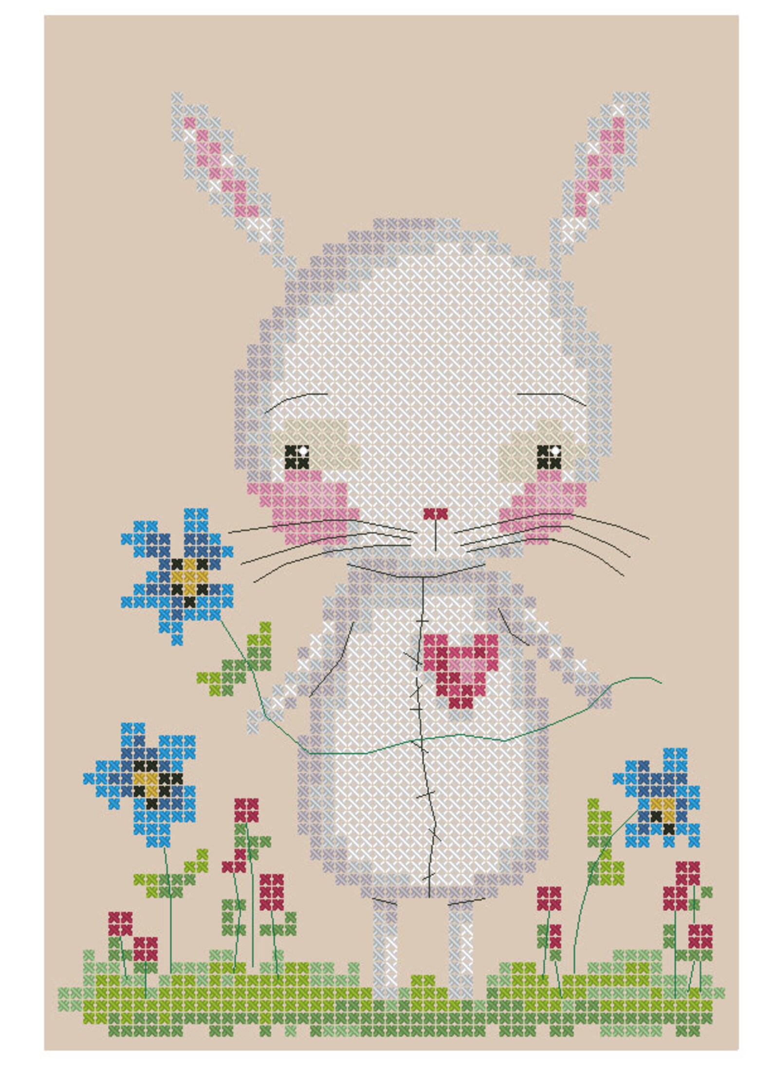 Little Bunny rabbit among flowers cross stitch PDF Pattern | Etsy