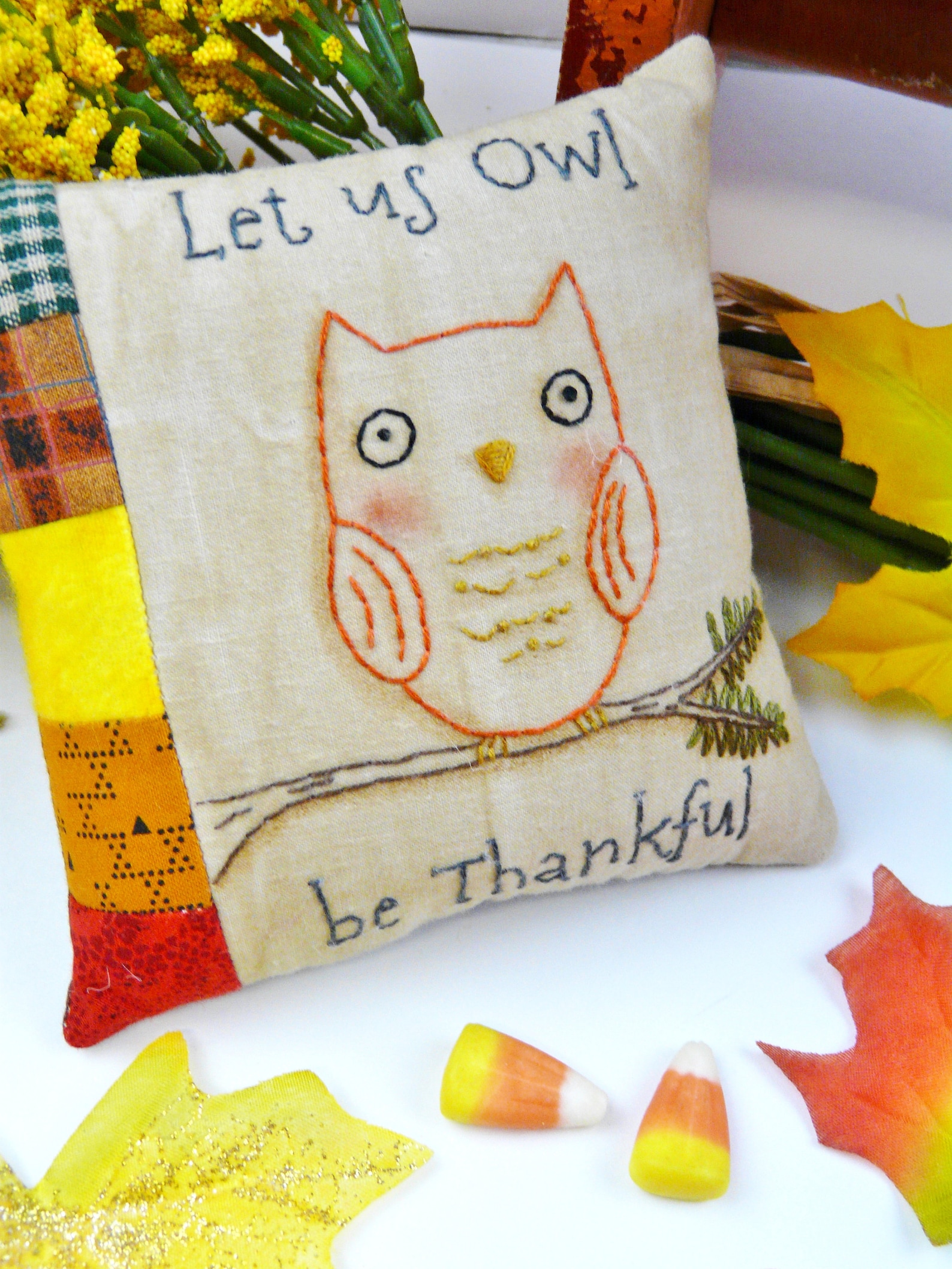 OWL Be Thankful Embroidery Pillow Pattern PDF Stitchery - Etsy