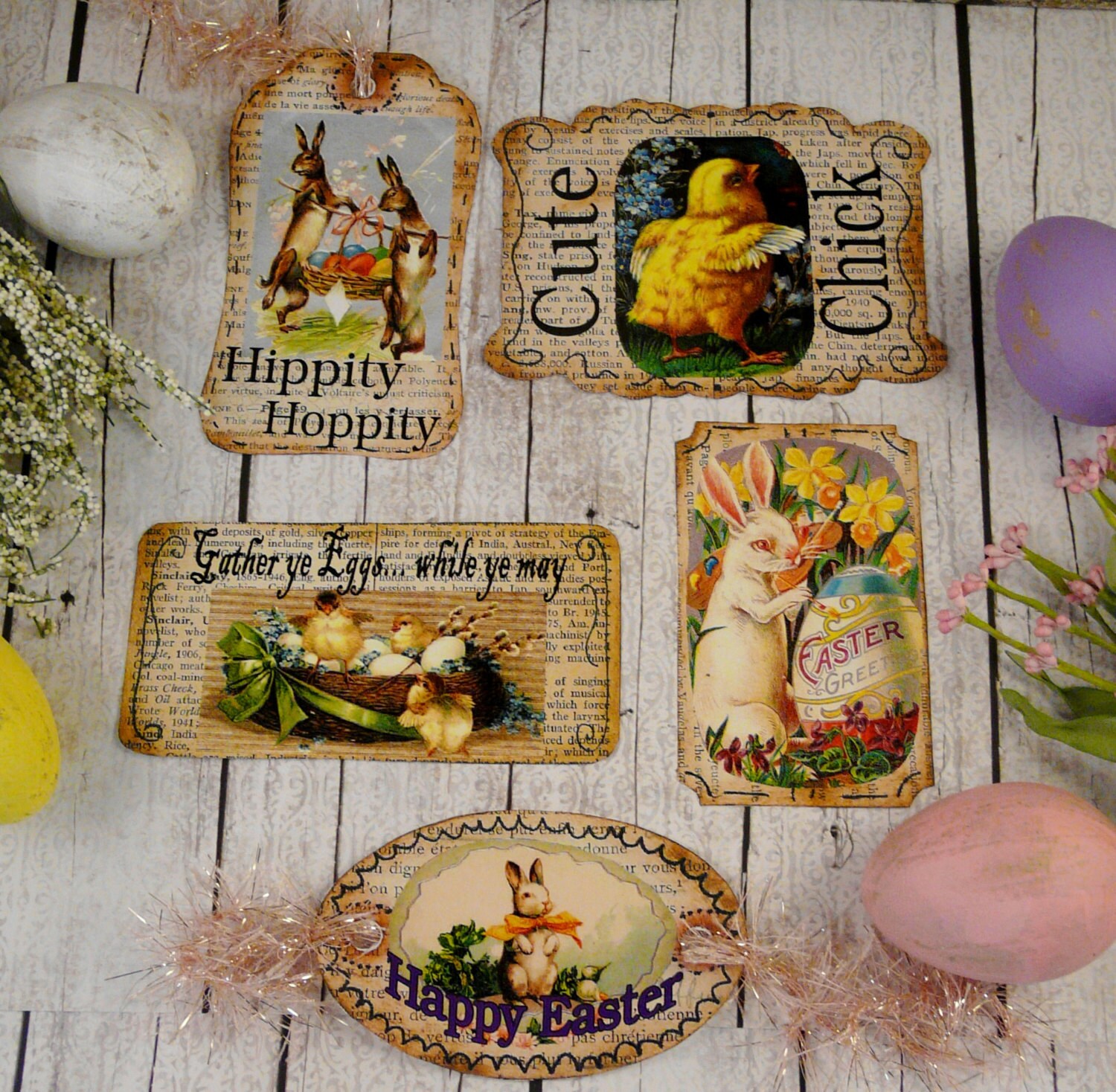 Easter Bunny Chick Tags PDF collage sheet altered art Fun | Etsy