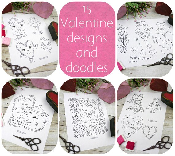 Valentine Doodles & Drawings 2 Designs PDF Embroidery 5 | Etsy