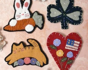 Spring Wool Pins PDF Pattern Rabbit Cat Bee Flowers Felt - Etsy