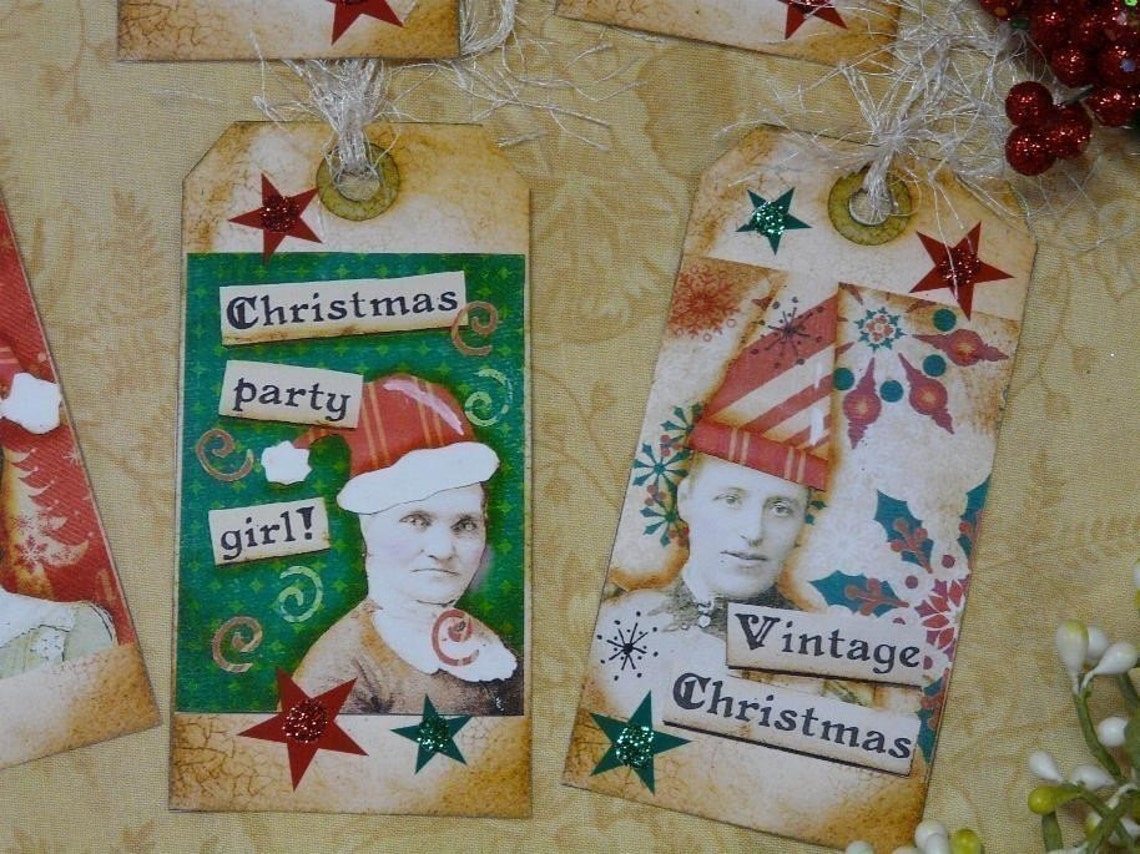 Christmas Santa Lady Tags Collage Paper Sheet PDF Vintage - Etsy