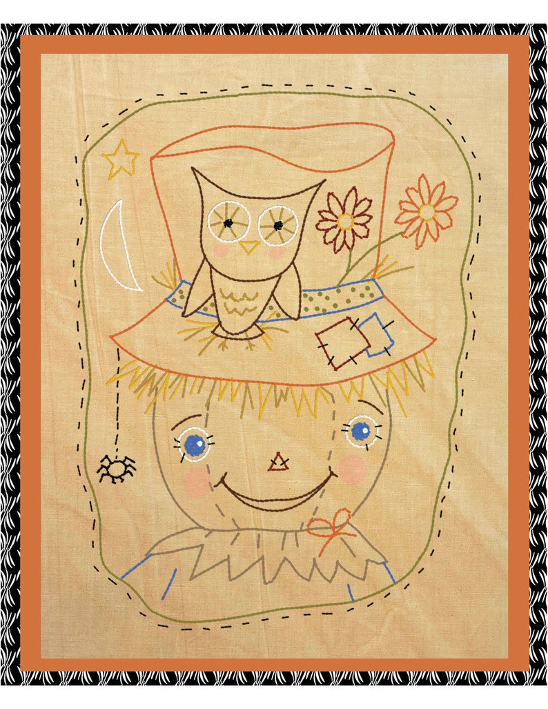 Happy Halloween Harvest Scarecrow Stitchery PDF Pattern - Embroidery ...
