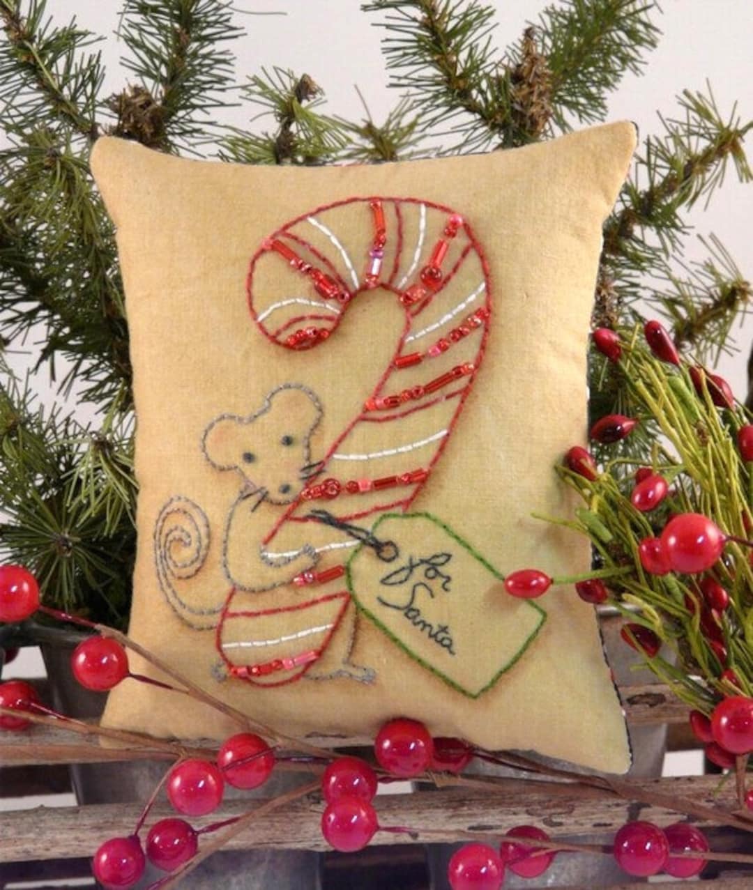 Christmas MOUSE Embroidery Pattern PDF - Stitchery Primitive Pillow ...