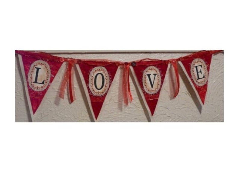 Valentine LOVE Pennant Banner PDF Pattern - Primitive Old Vintage Love ...
