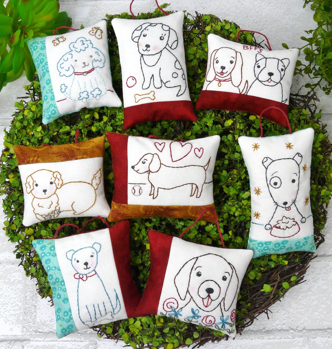 Happy Puppy Dogs Embroidery Pattern PDF Ornaments Bowl - Etsy