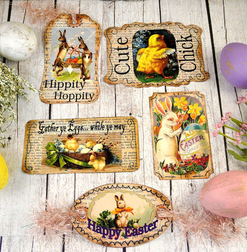Easter Bunny Chick Tags PDF Collage Sheet Altered Art Fun - Etsy
