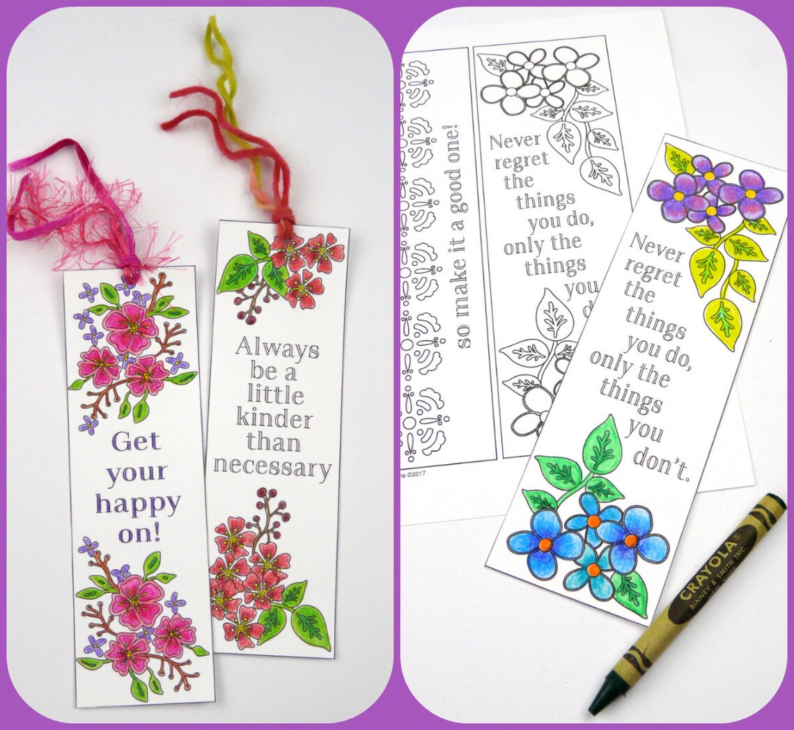 Inspiration Coloring Bookmarks Floral Design PDF Book Page - Etsy