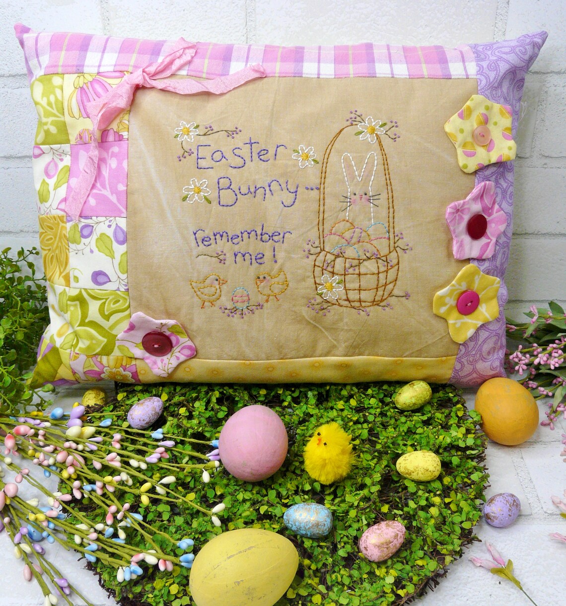 Easter Bunny Remember Me Embroidery PDF Pattern - Stitchery Egg Basket ...