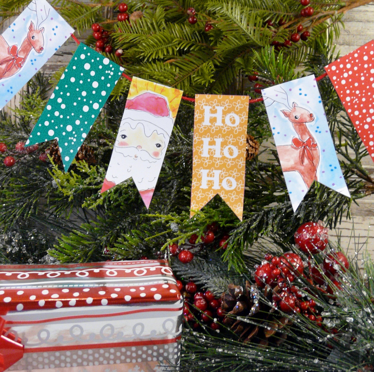 Christmas Santa Banner PDF printable digital college sheet | Etsy