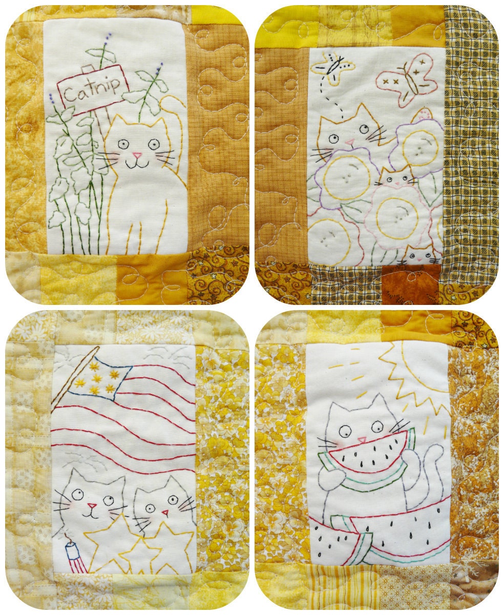 12 Month Kitty Cat Quilt PDF Pattern - Embroidery Designs Seasonal ...