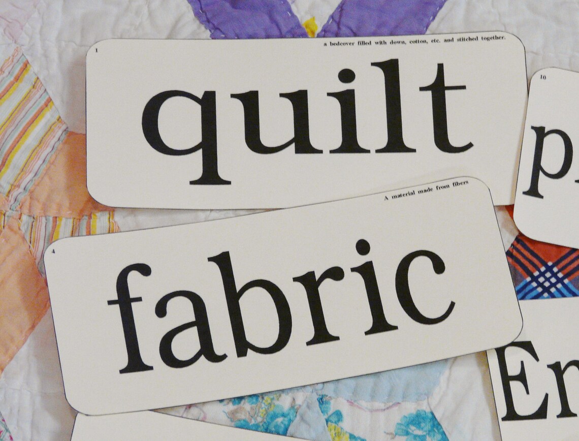 12 Large Sewing Quilt Embroidery Flash Cards PDF - Vintage Like Words ...