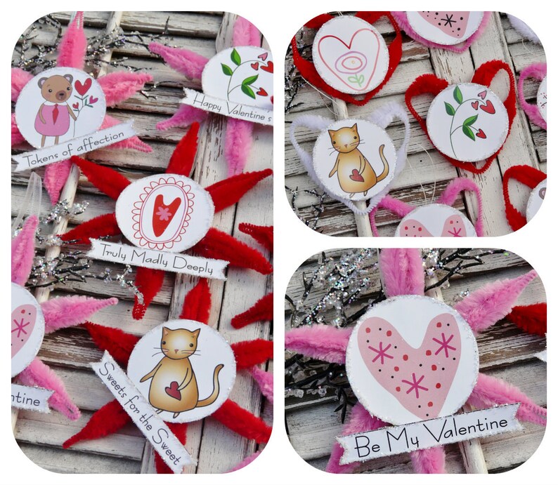 Valentine ornaments banners pattern pdf Collage Sheet | Etsy