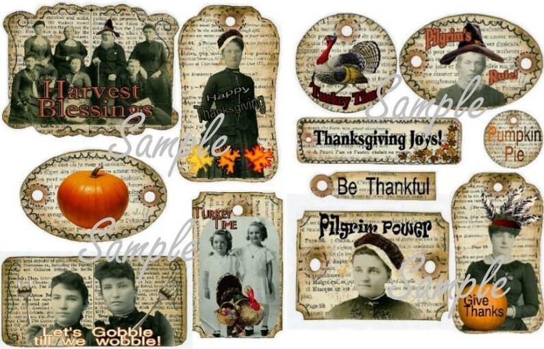 Thanksgiving Pilgrim Turkey Tags PDF - Collage Art Sheets Old Photos ...