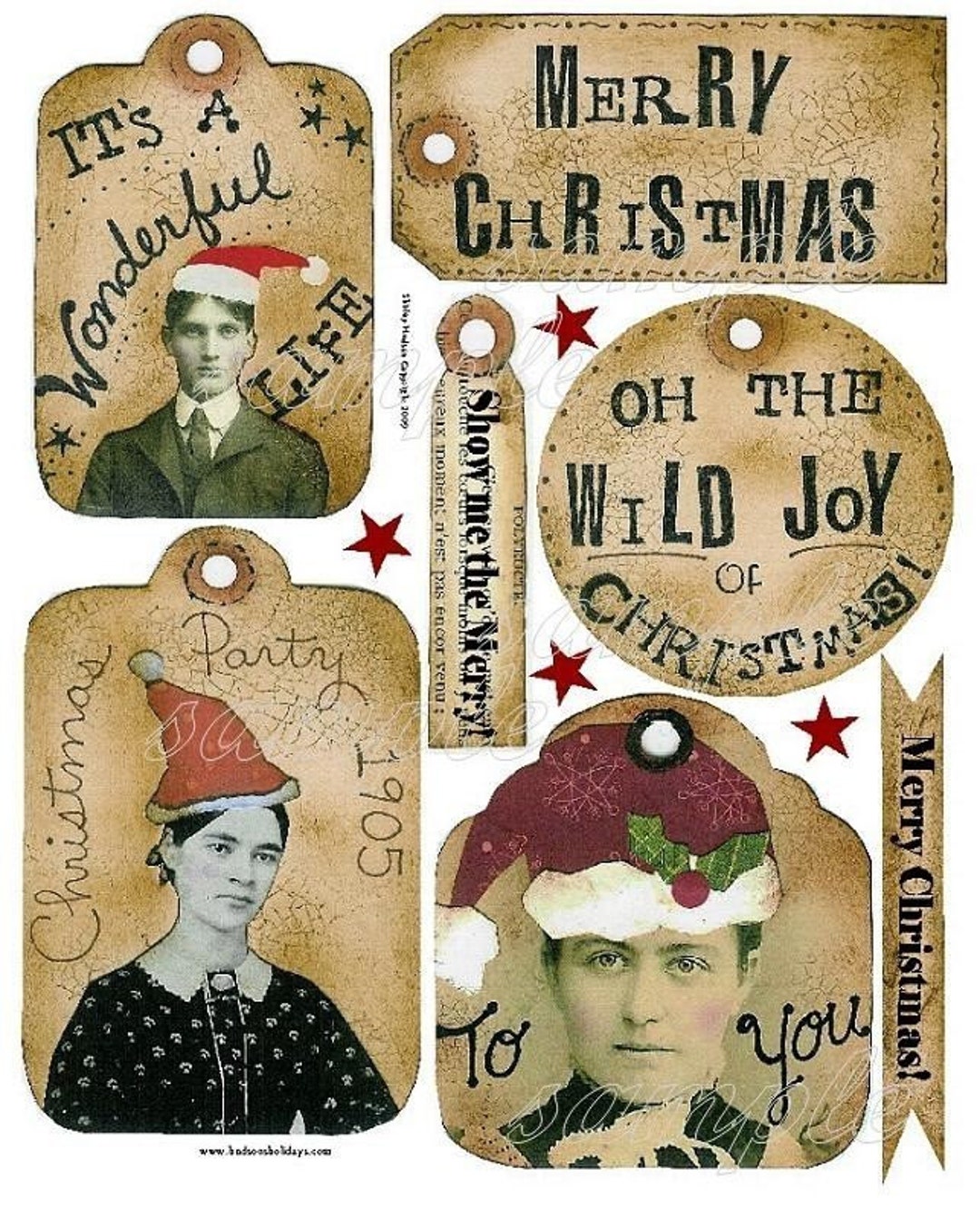Old Time CHRISTMAS Tags Collage Art Sheet PDF - Old Photos Party Label ...