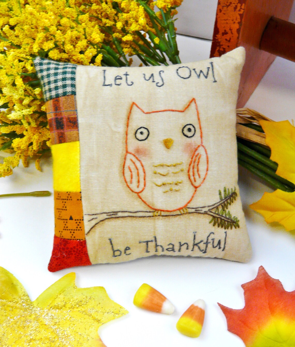 OWL Be Thankful Embroidery Pillow Pattern PDF Stitchery - Etsy