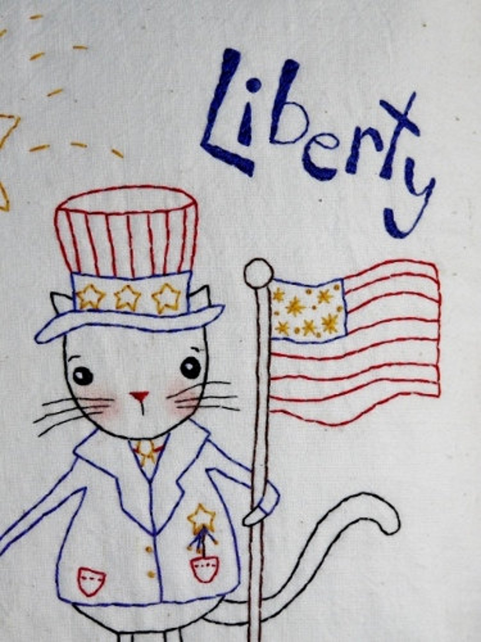 Liberty Patchwork Cat Embroidery Pattern PDF Kitty Flag | Etsy
