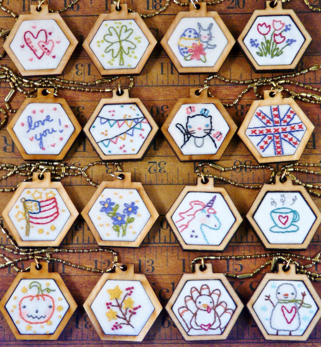 16 Mini Hexie Pendant Embroidery Pattern PDF - Designs Necklace Jewelry ...