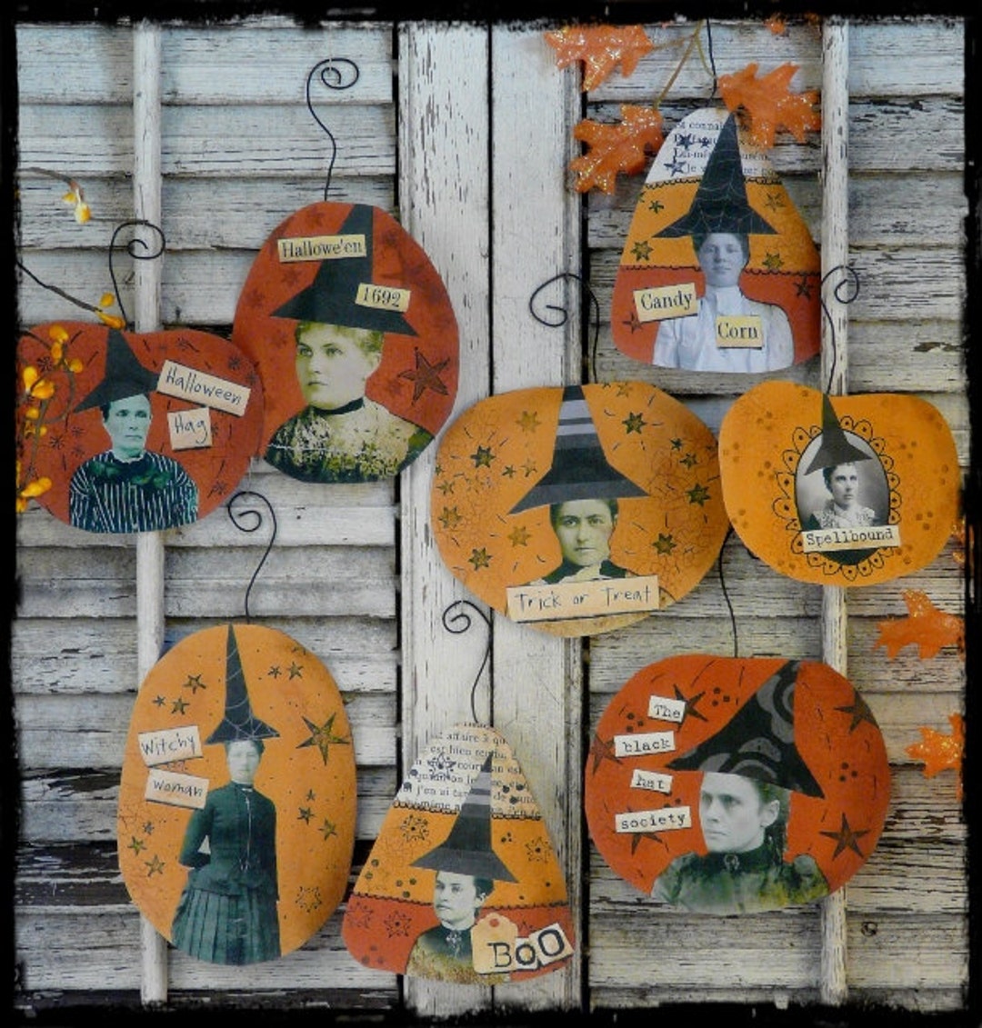 Halloween Witch Ornaments PDF 2 Collage Sheets - Ornies Tags Vintage ...