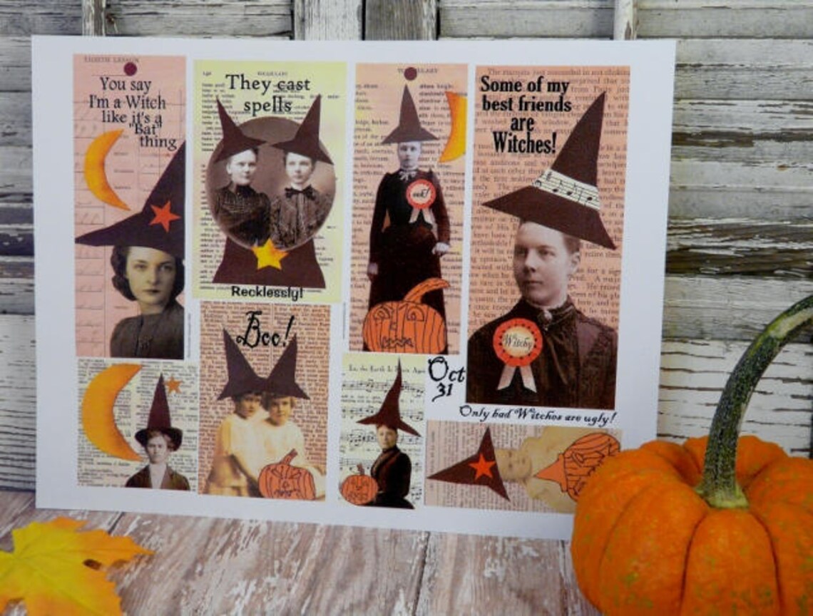 Old Witch HALLOWEEN saying Collage Paper Sheet Email U Print | Etsy