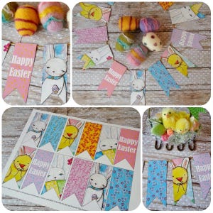 Happy Easter Banner PDF Printable - Digital College Sheet Bunny Chick ...