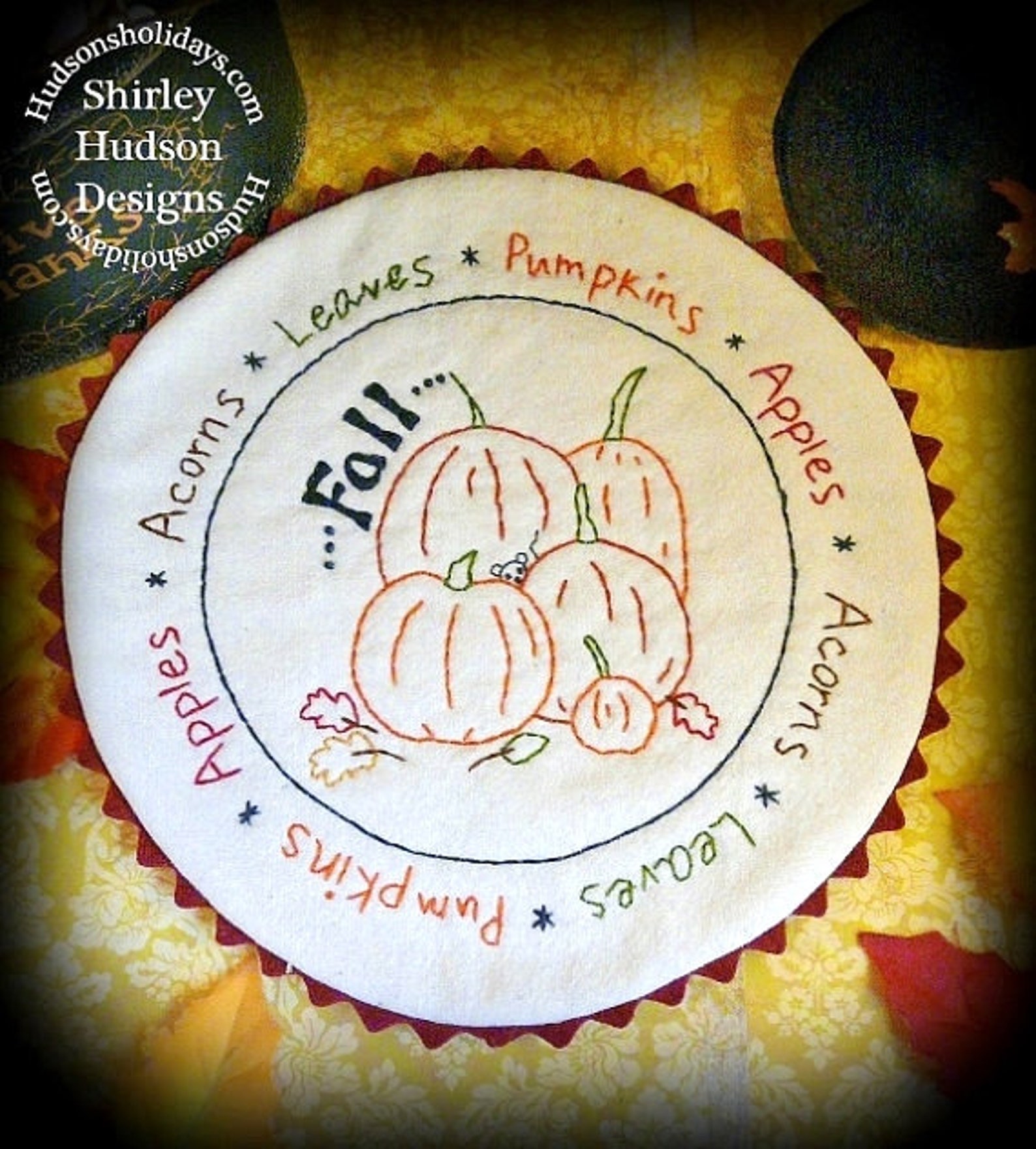 Fall candle mat embroidery Pattern pdf bounty acorn apple | Etsy